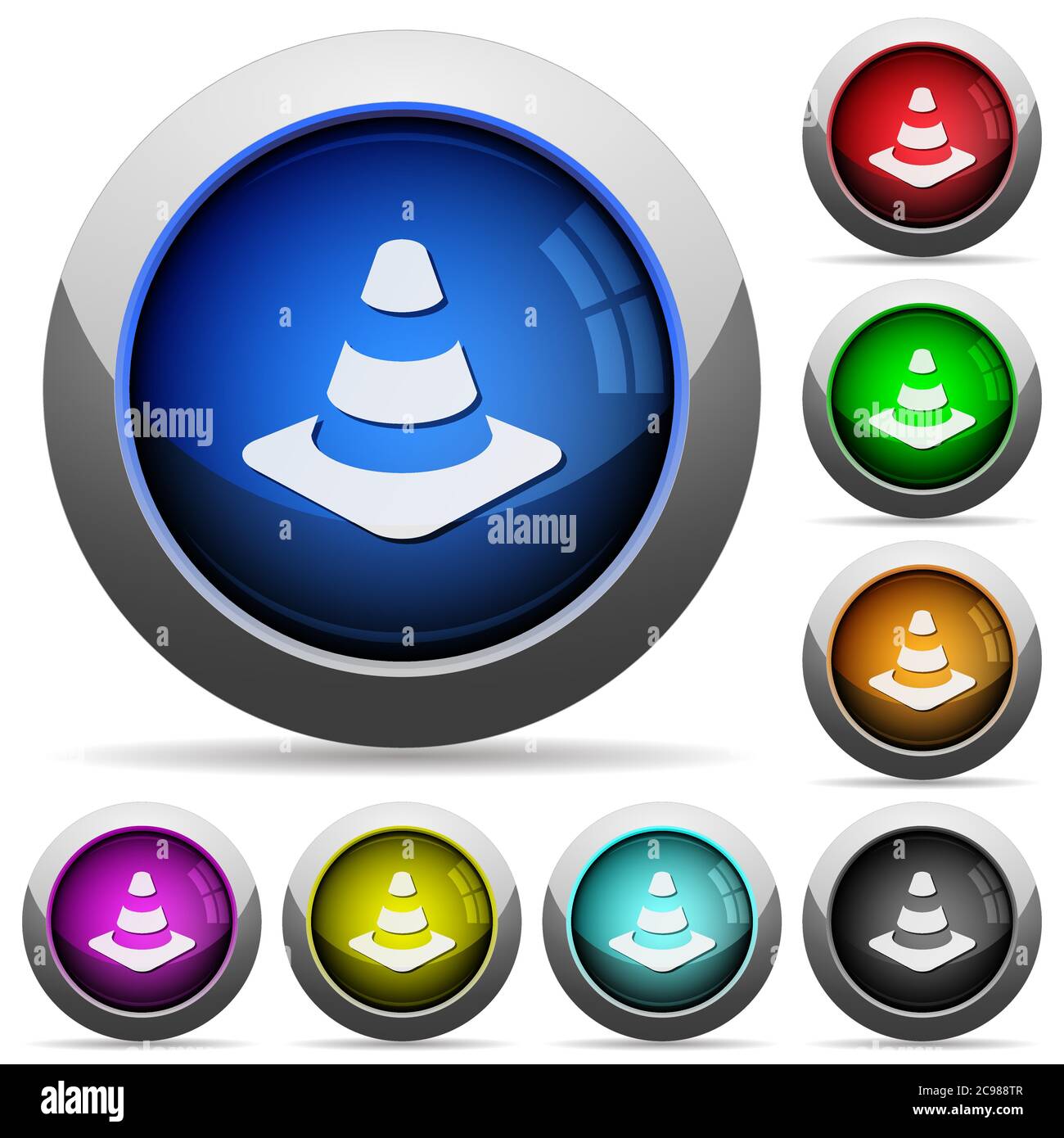 Traffic Cone Icons In Round Glossy Buttons With Steel Frames Stock Vector Image And Art Alamy