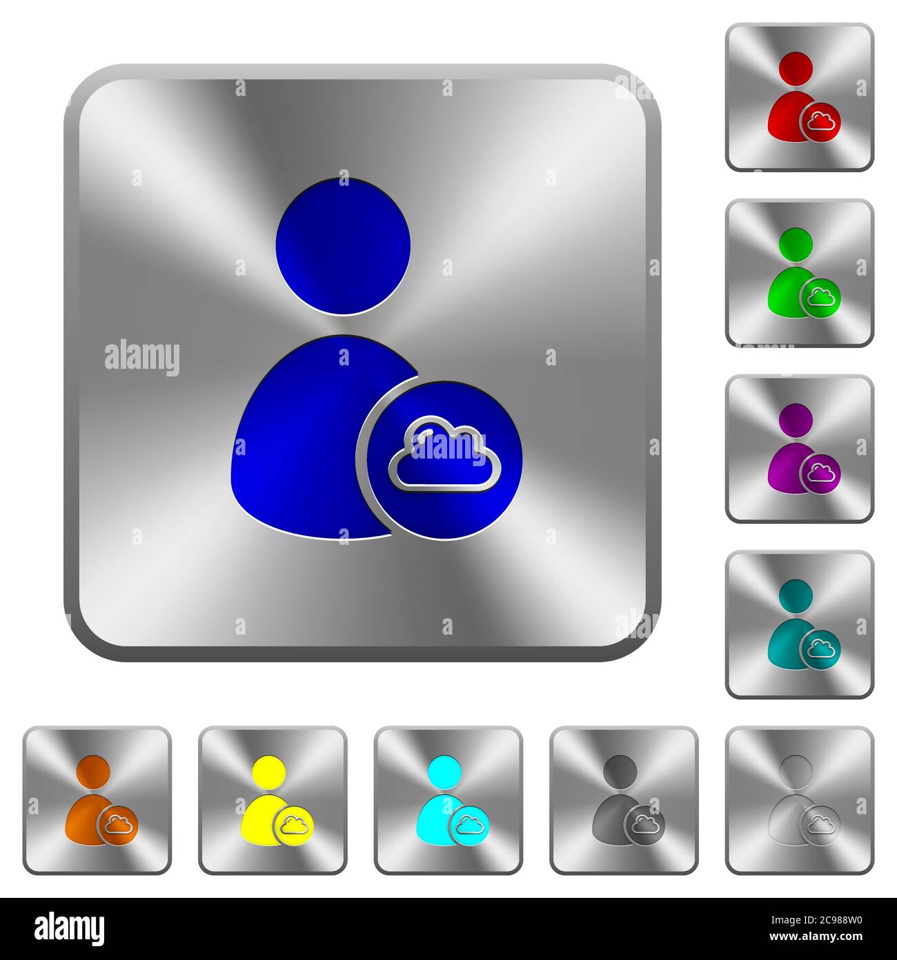 Cloud user account management engraved icons on rounded square glossy ...