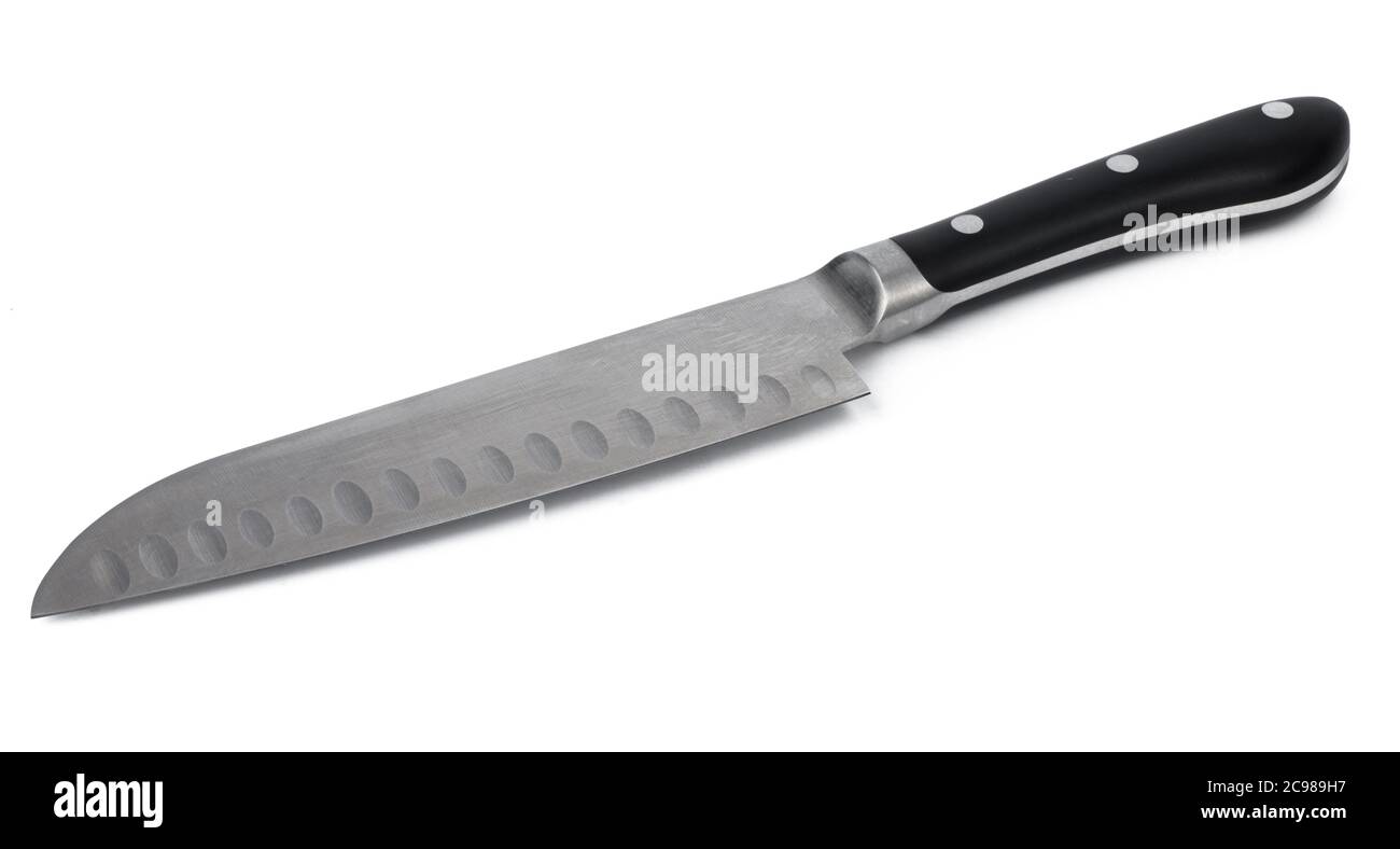 New sharp metal knife on white background Stock Photo - Alamy