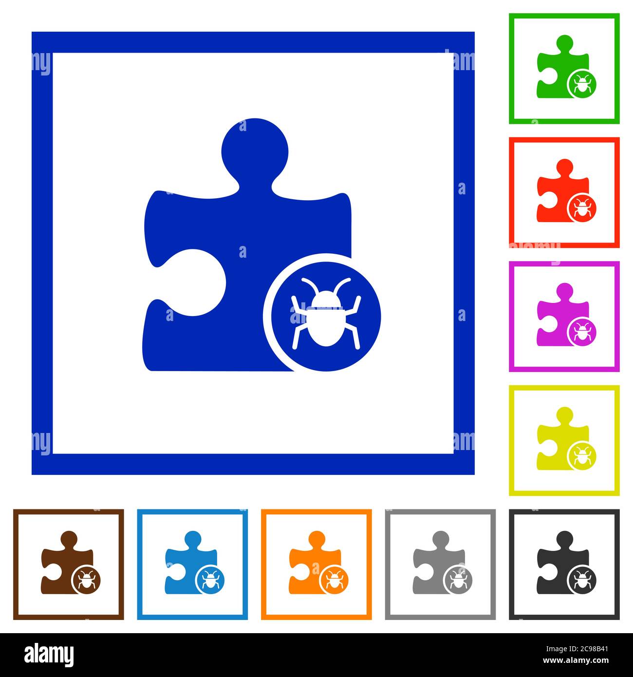 Plugin bug flat color icons in square frames on white background Stock Vector Image & Art - Alamy