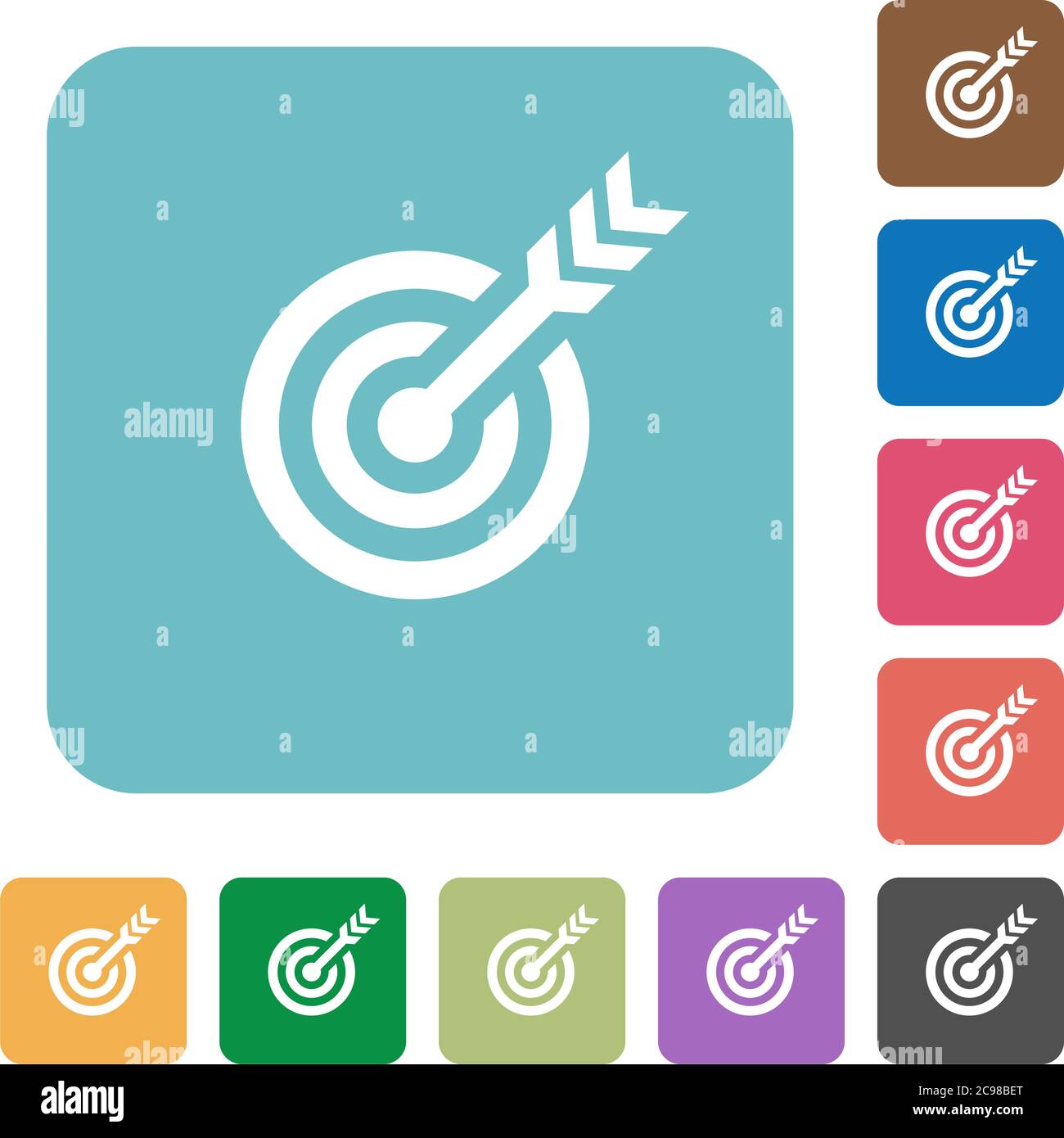 Target table with arrow white flat icons on color rounded square ...