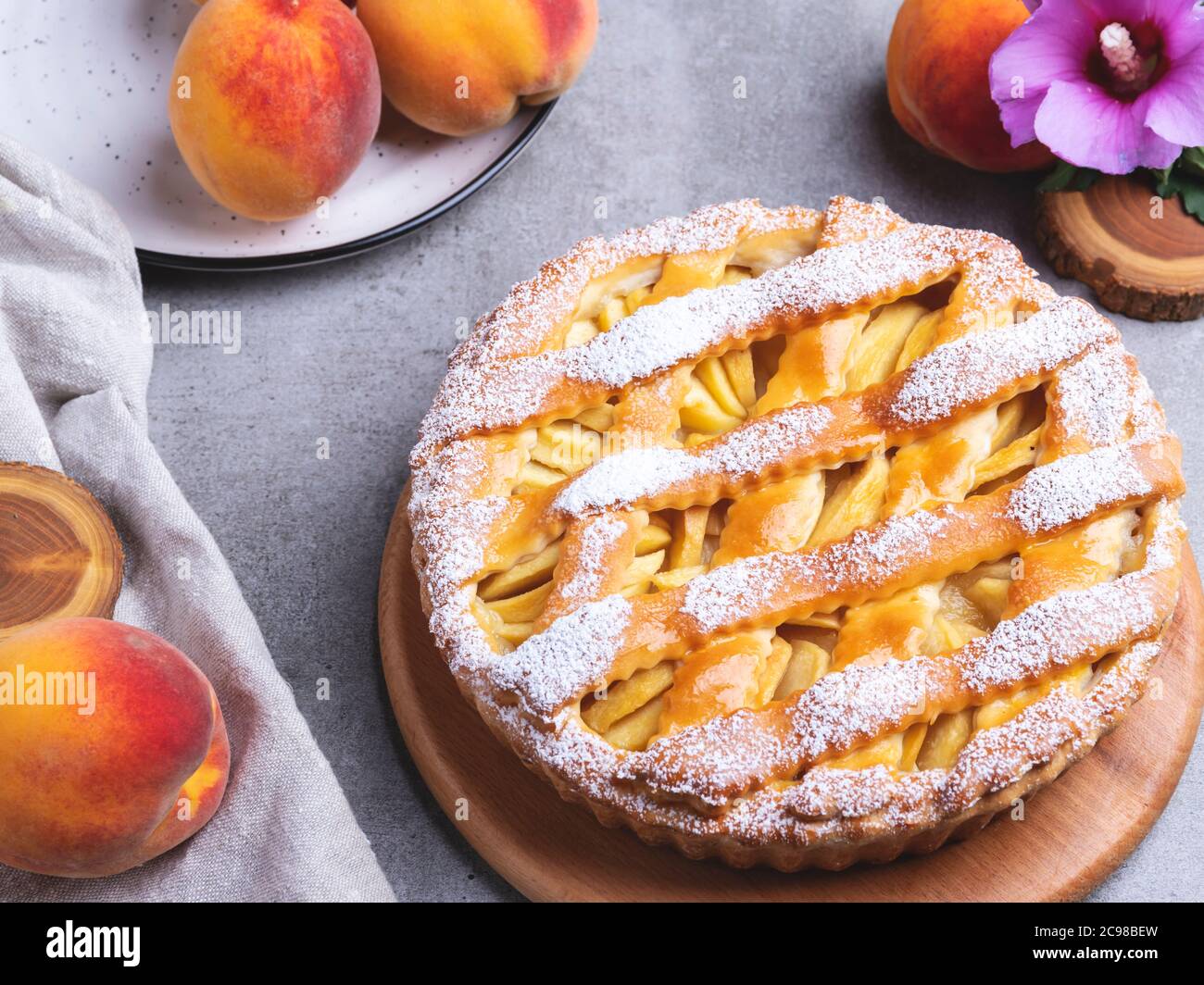 Rustic homemade peach pie, close up Stock Photo - Alamy