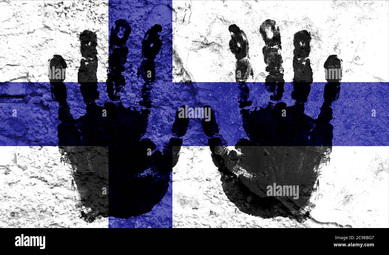 Handprints on the background of the flag of Finland. Freedom of choice ...