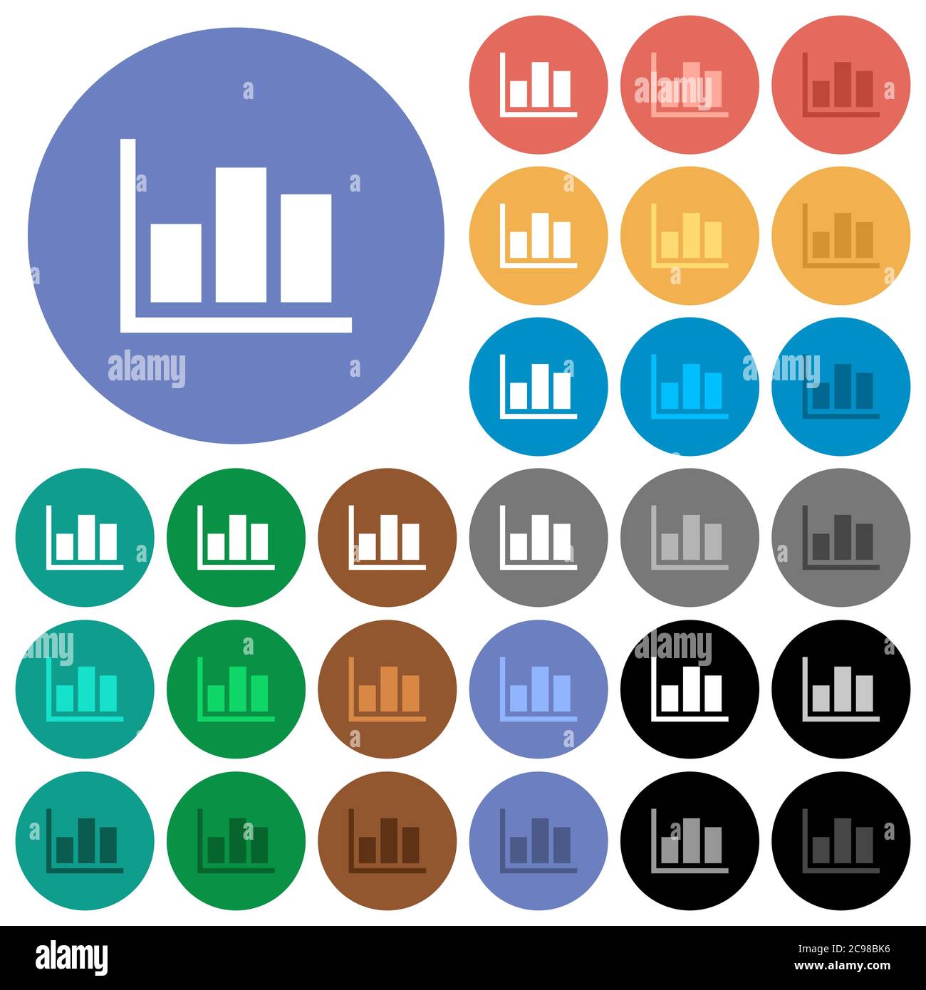 Statistics multi colored flat icons on round backgrounds. Included ...