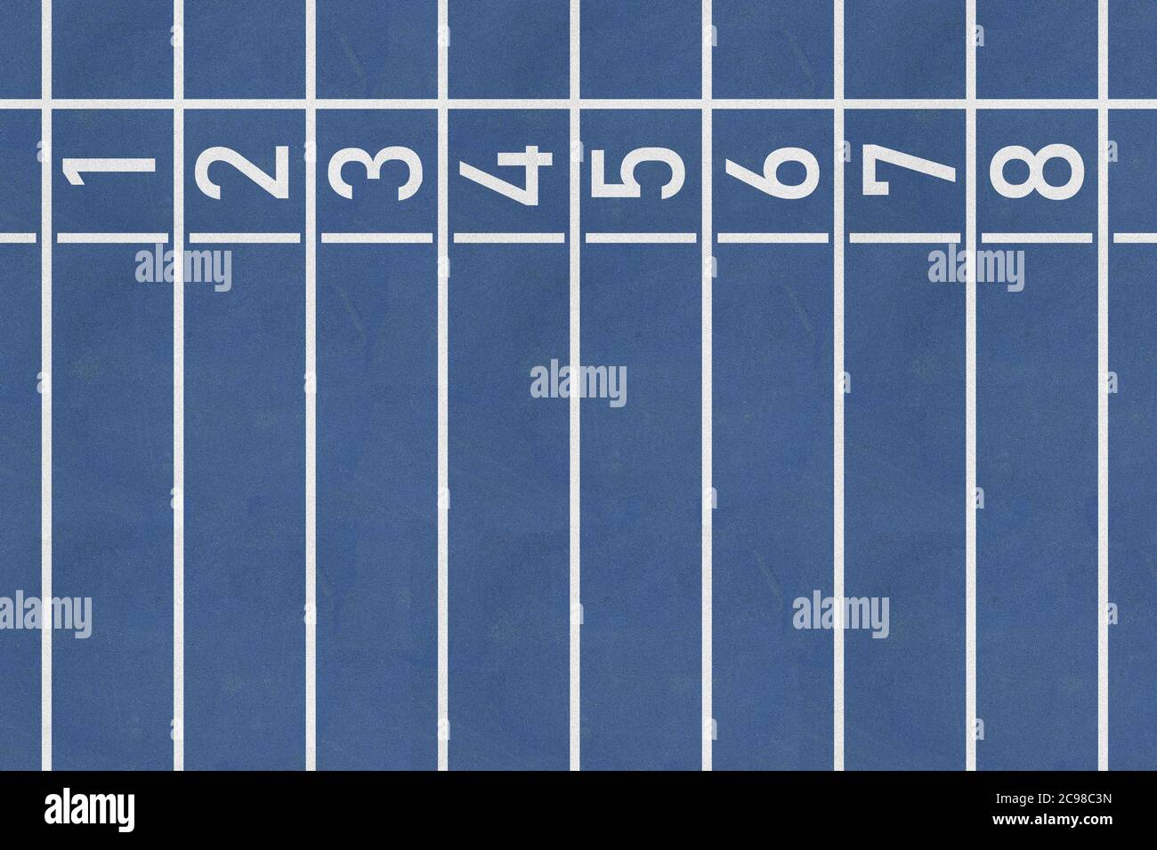 Top view of the blue rubber running track texture with markings on the ...