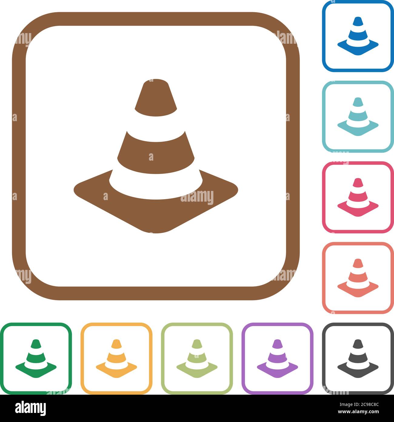 Traffic cone simple icons in color rounded square frames on white ...