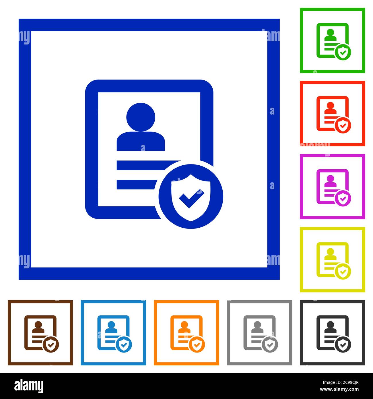 Protected contact flat color icons in square frames on white background ...