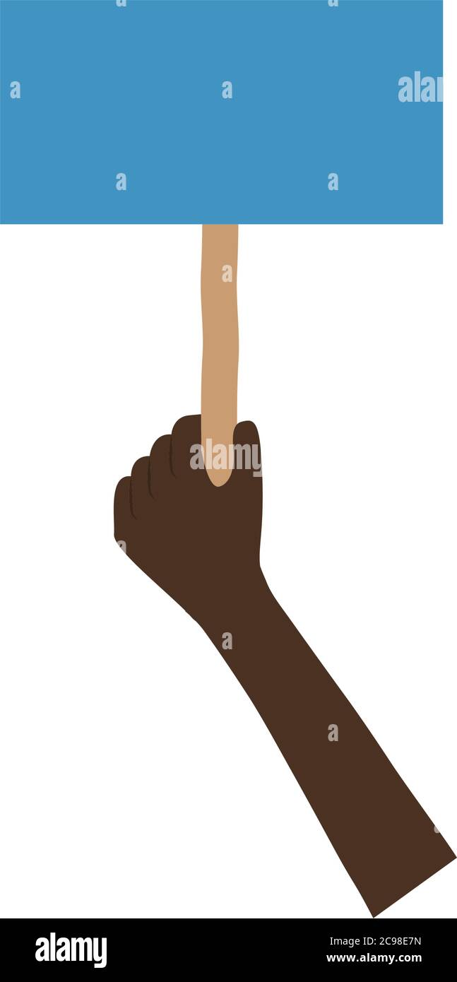 protest concept, hand holding a blank banner icon over white background ...