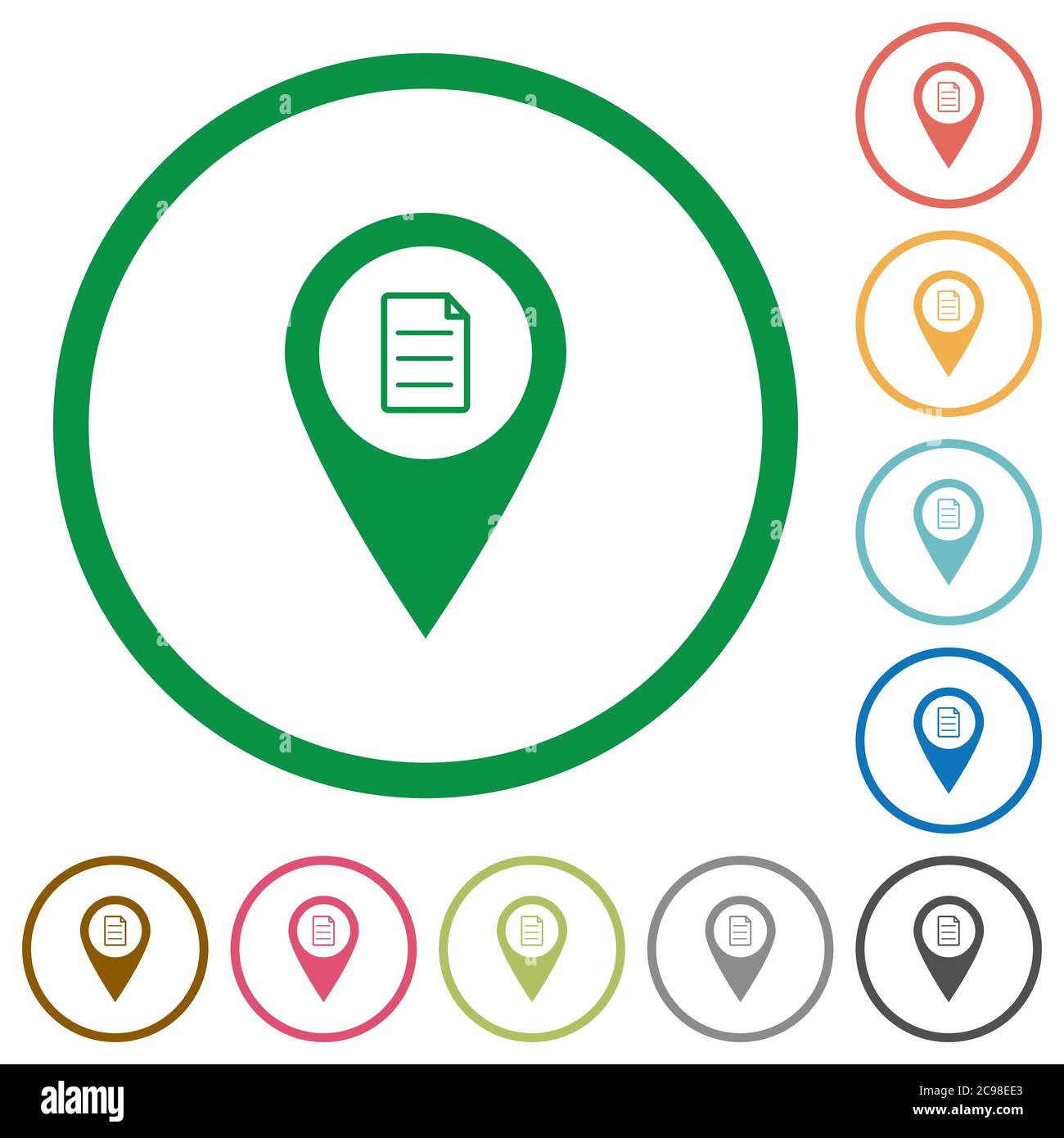 GPS map location details flat color icons in round outlines on white ...