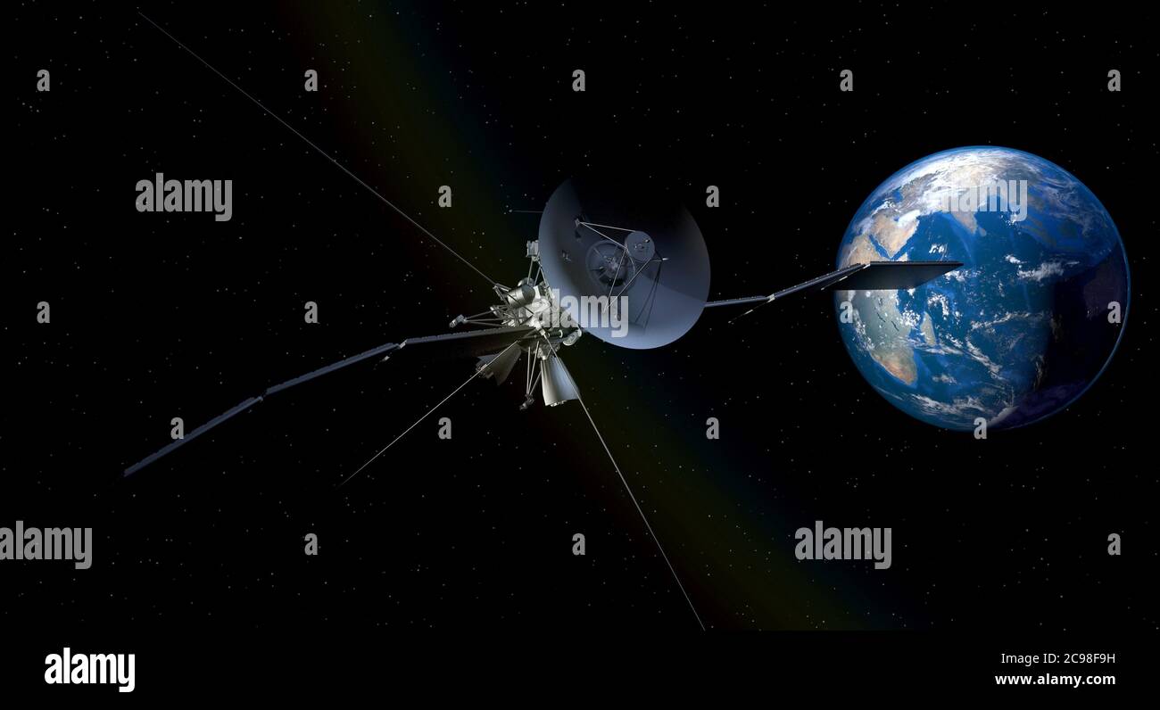 3D rendering od space satellite and the Earth on black starry sky ...