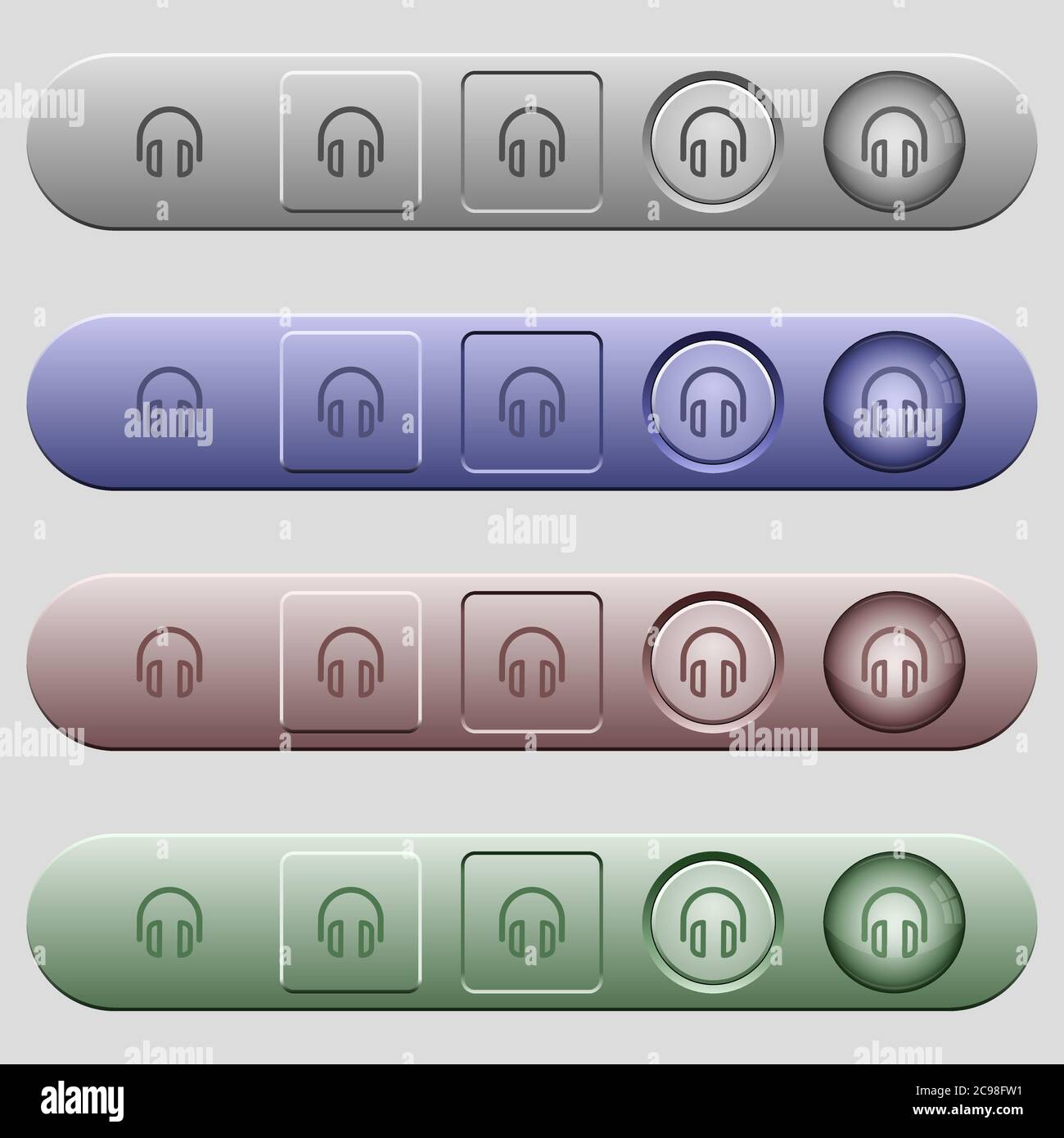 Headset Icons On Rounded Horizontal Menu Bars In Different Colors And Button Styles Stock Vector 