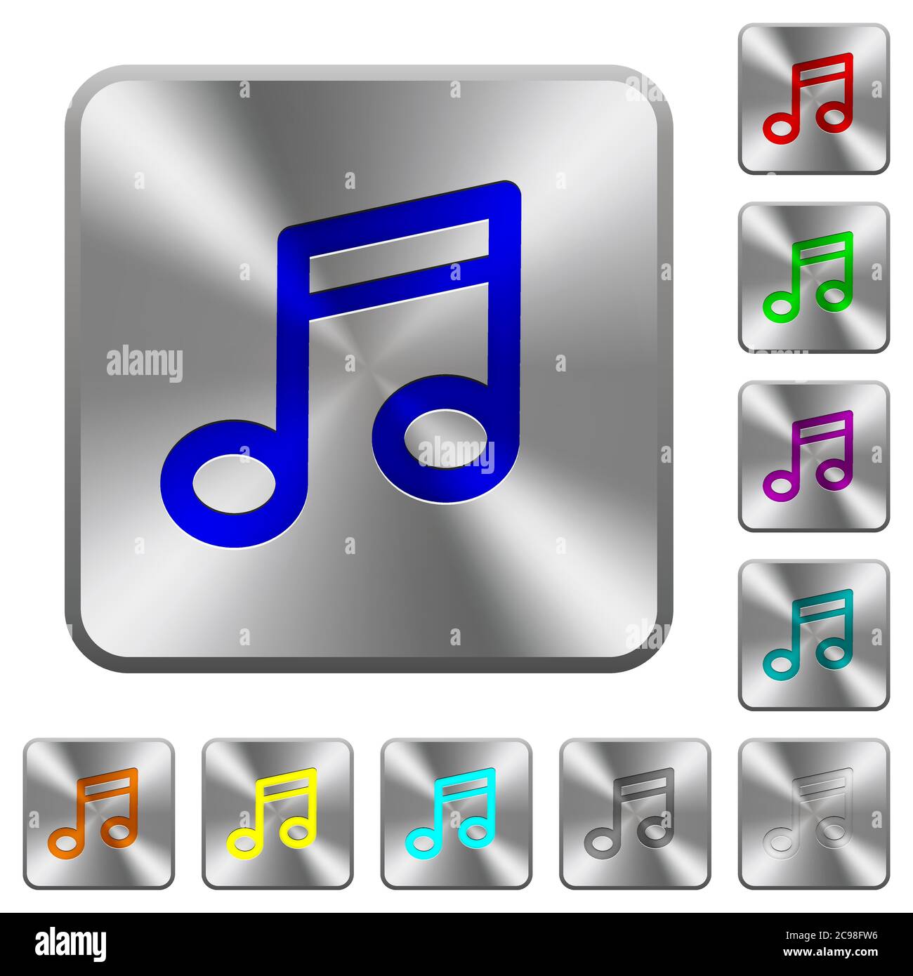 Music note engraved icons on rounded square glossy steel buttons Stock ...