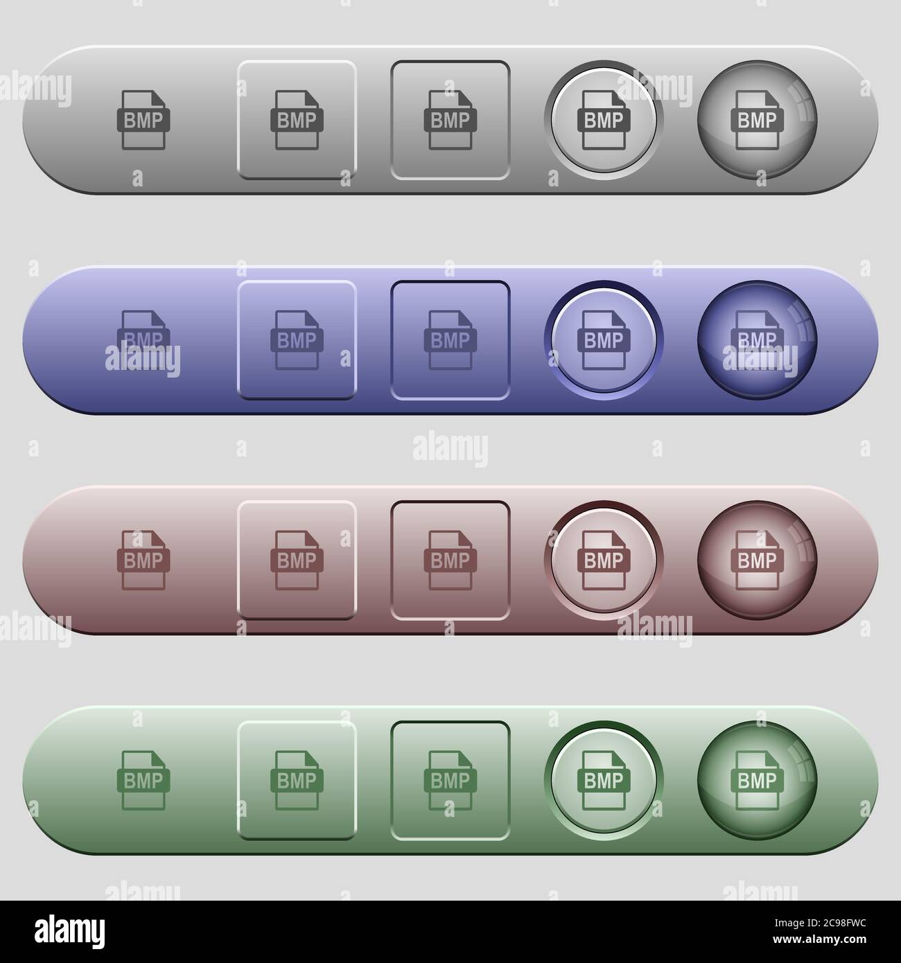 BMP file format icons on rounded horizontal menu bars in different colors and button styles ...
