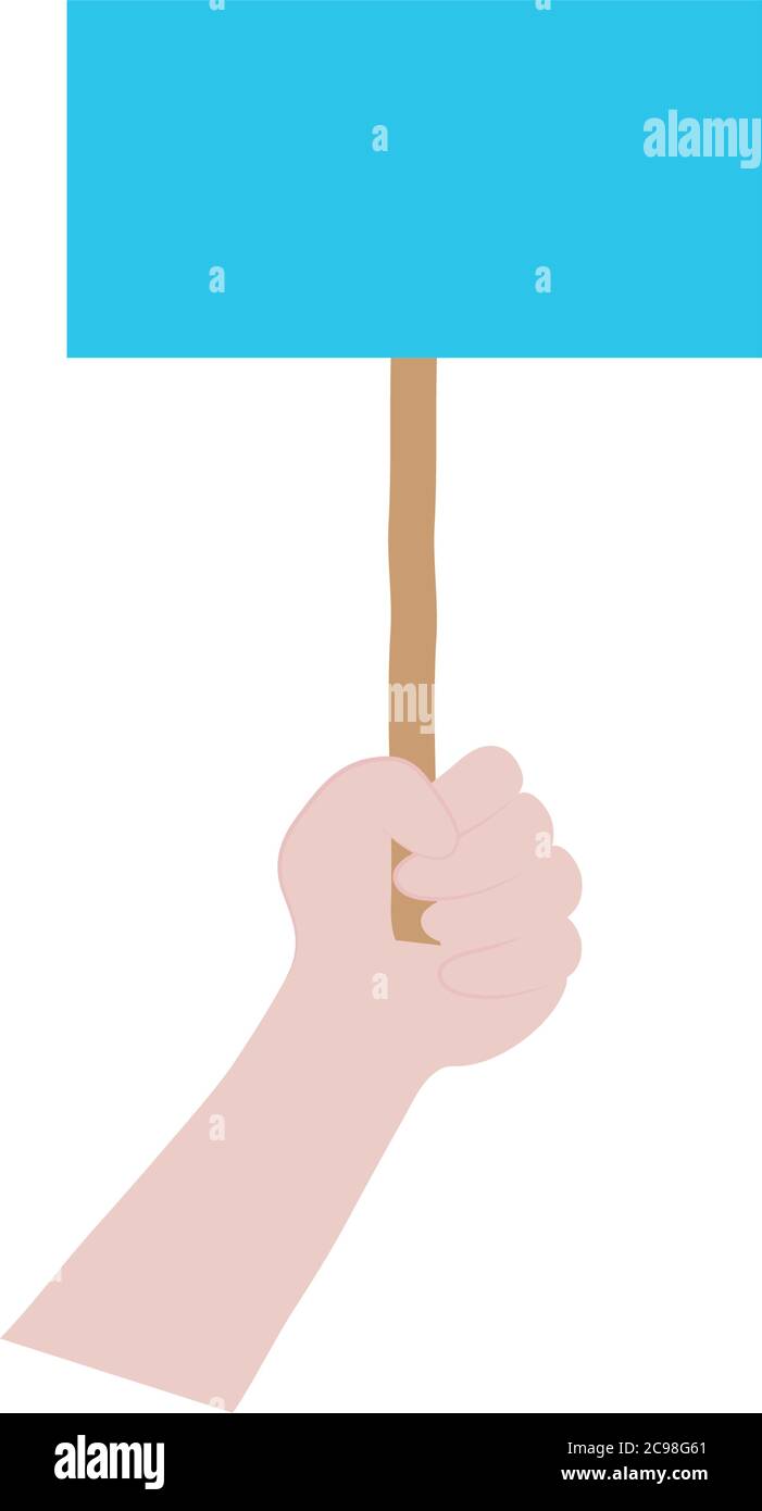 protesting concept, hand holding a placard icon over white background ...