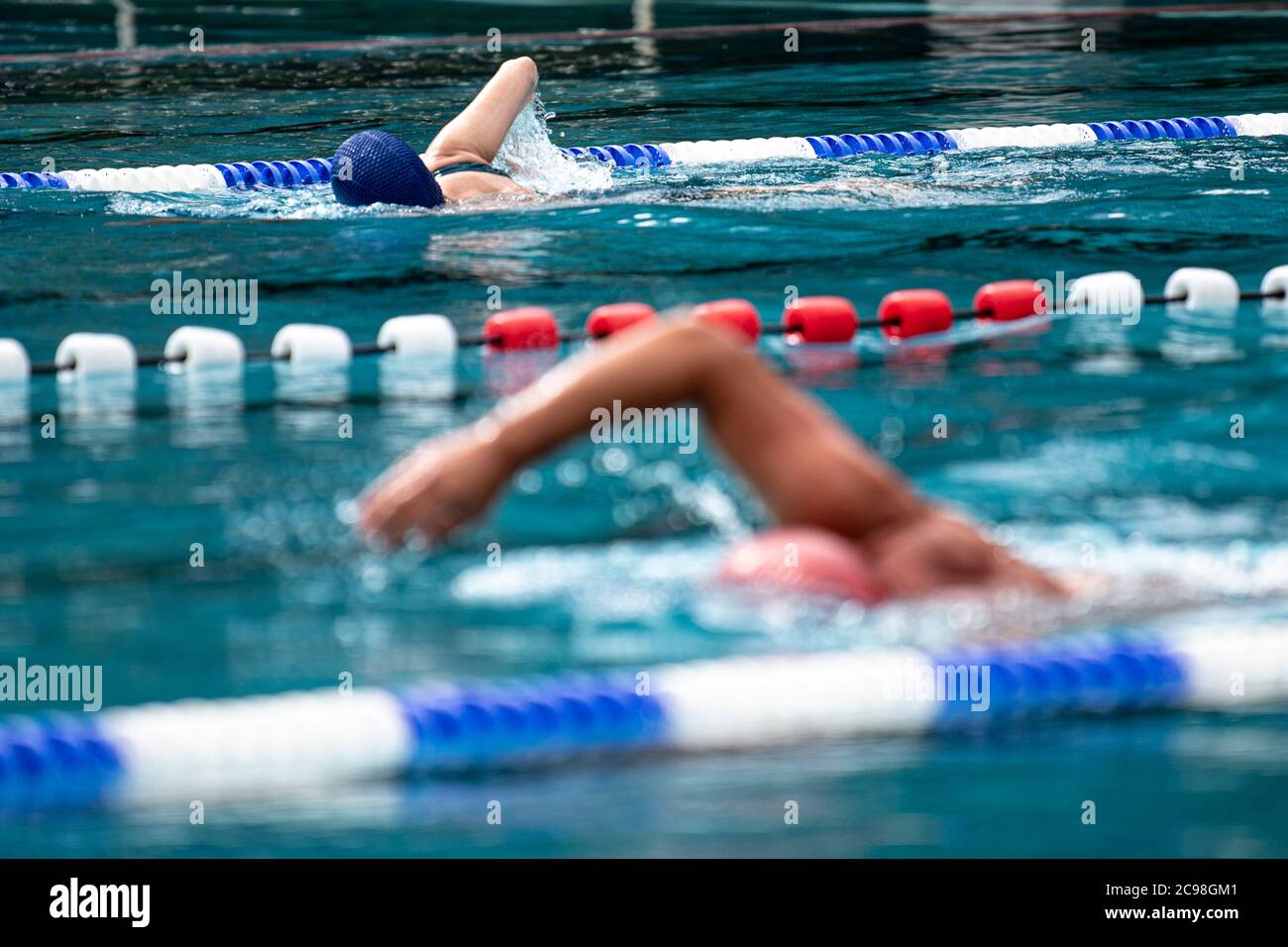 29 July 2020, Berlin: Visitors swim through the swimmer's pool of the ...