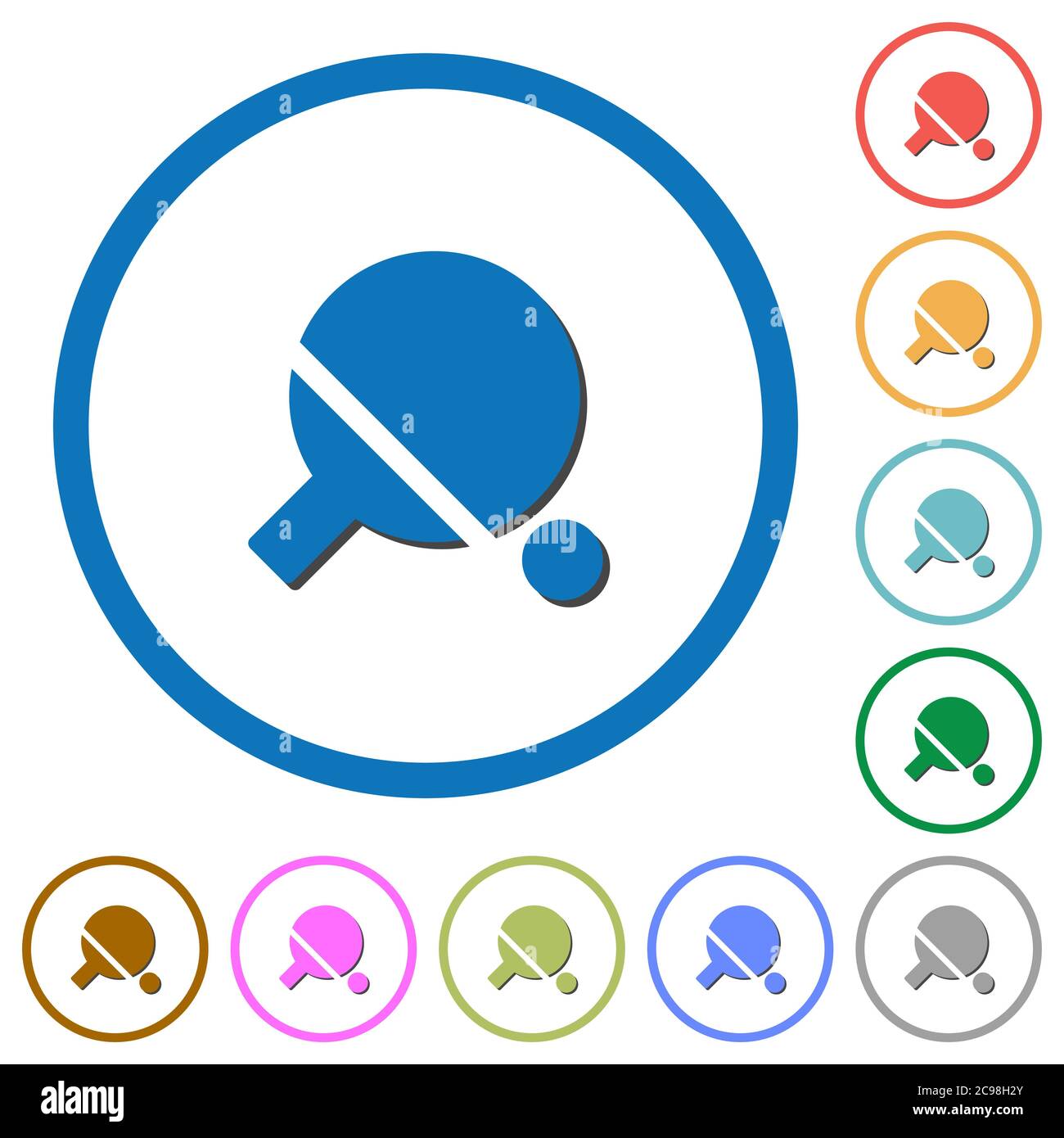Table tennis flat color vector icons with shadows in round outlines on ...