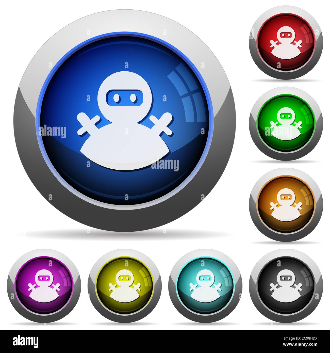 Ninja avatar icons in round glossy buttons with steel frames Stock ...