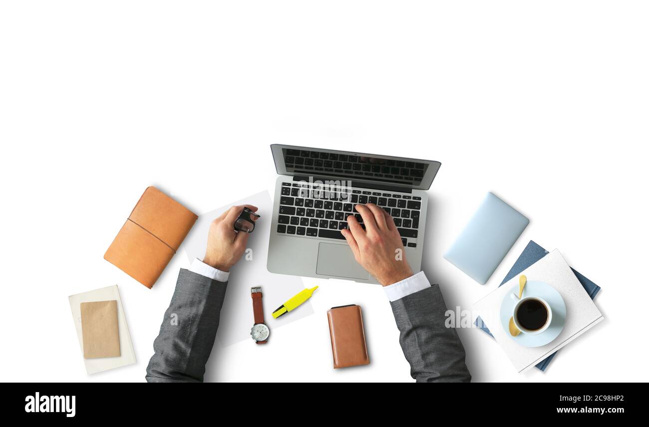 Office employee is working at his Desk Stock Photo - Alamy