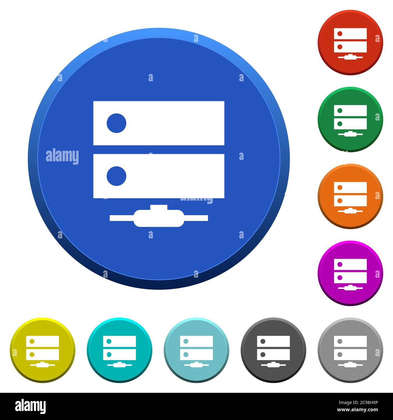 Network drive round color beveled buttons with smooth surfaces and flat ...