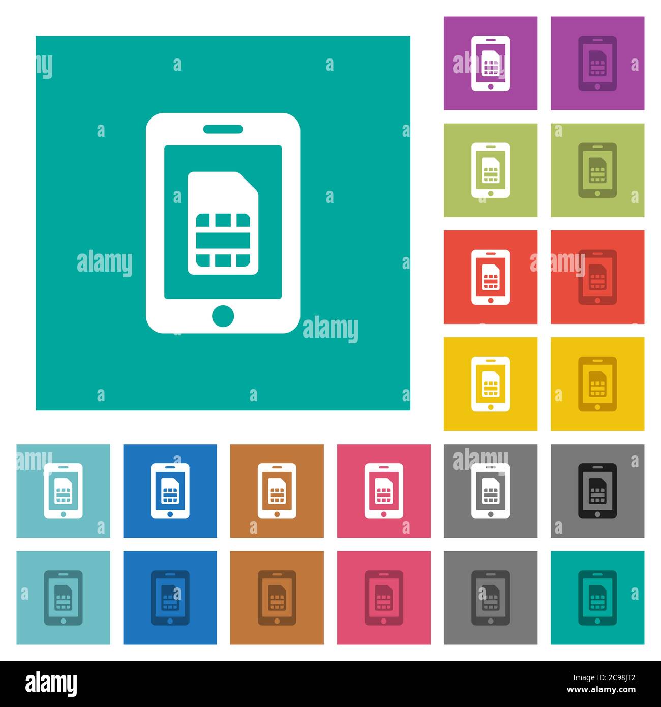 Mobile simcard multi colored flat icons on plain square backgrounds ...