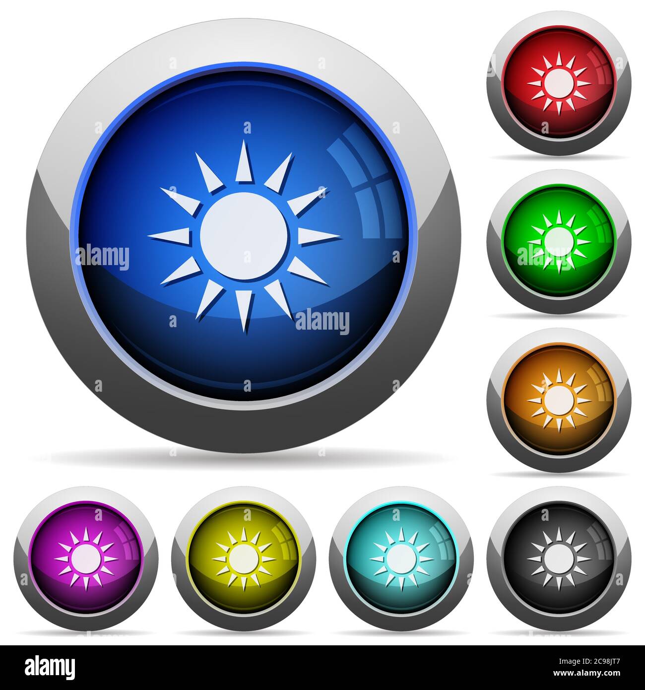 Sun icons in round glossy buttons with steel frames Stock Vector Image ...