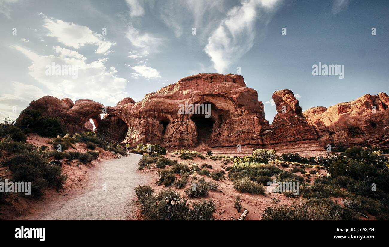 Beautiful scenery of the Double Arch in Arches National Park, Utah ...