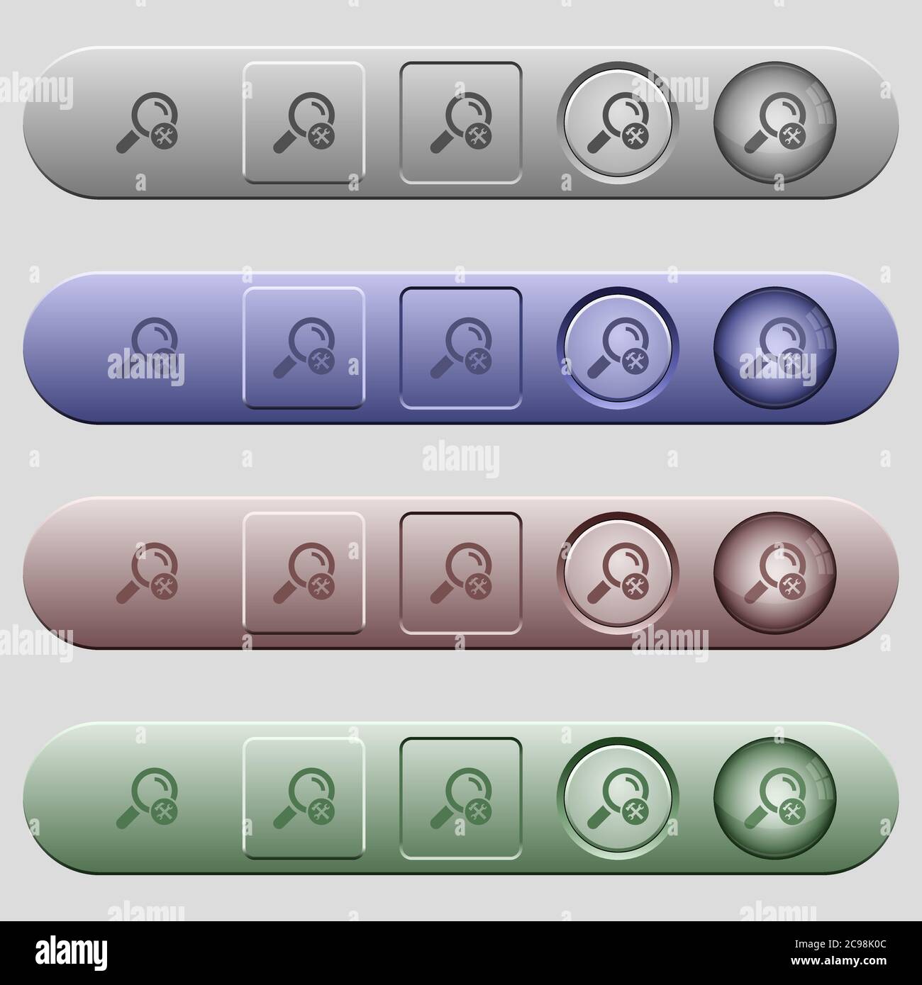 Customize search icons on rounded horizontal menu bars in different colors and button styles ...