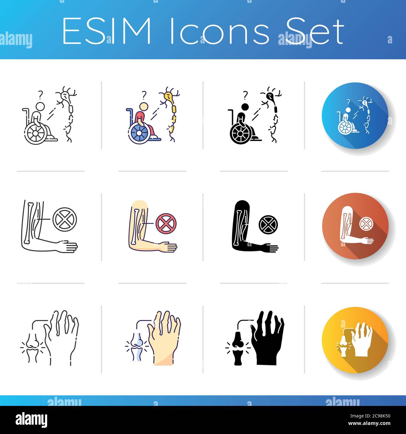 Chronic disease icons set. Multiple sclerosis. Chronic genetic medical ...