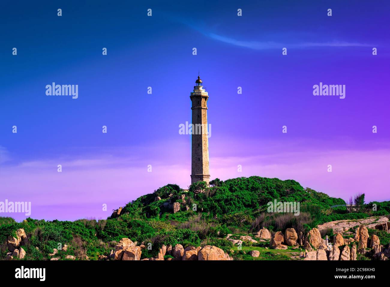 Ke Ga lighthouse at sunset in Vietnam. Purple blue sky background Stock ...