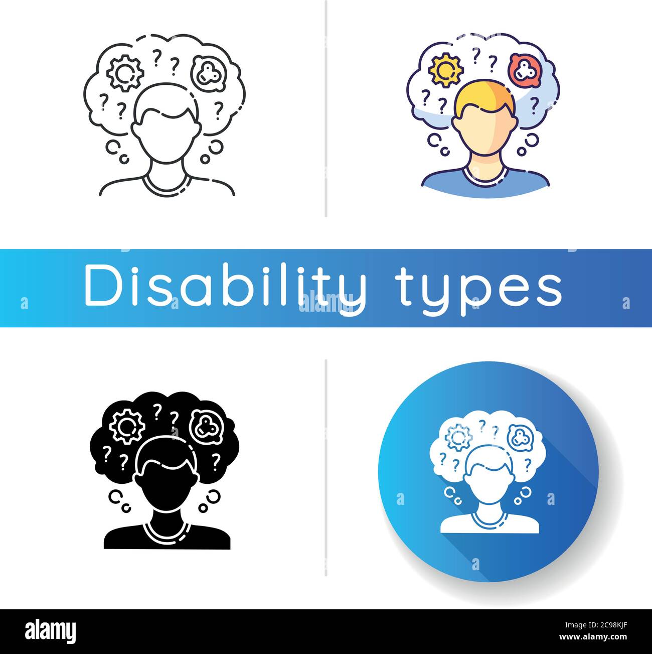 Intellectual disability icon. Person with memory loss. Think in ...