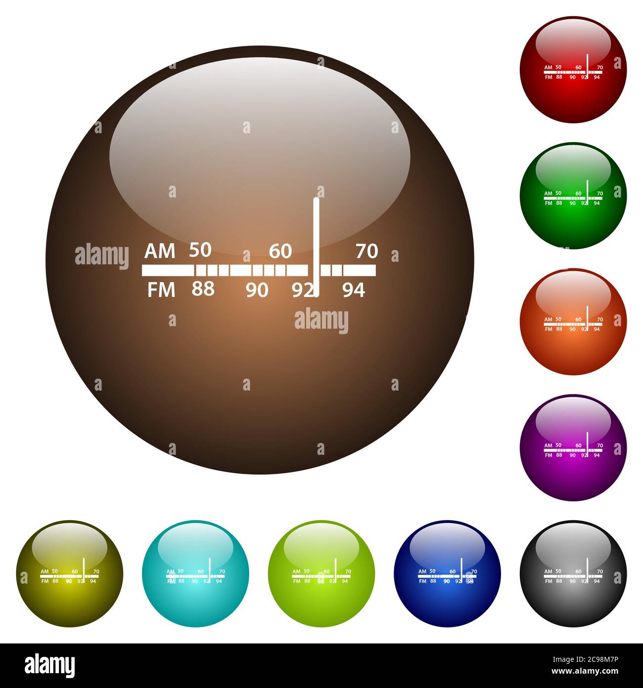 Radio tuner white icons on round color glass buttons Stock Vector Image ...