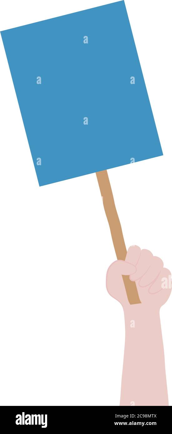 protest concept, hand holding up a blank placard icon over white ...