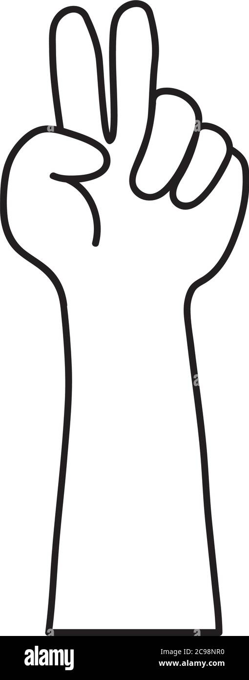 protesting concept, hand with peace gesture icon over white background ...