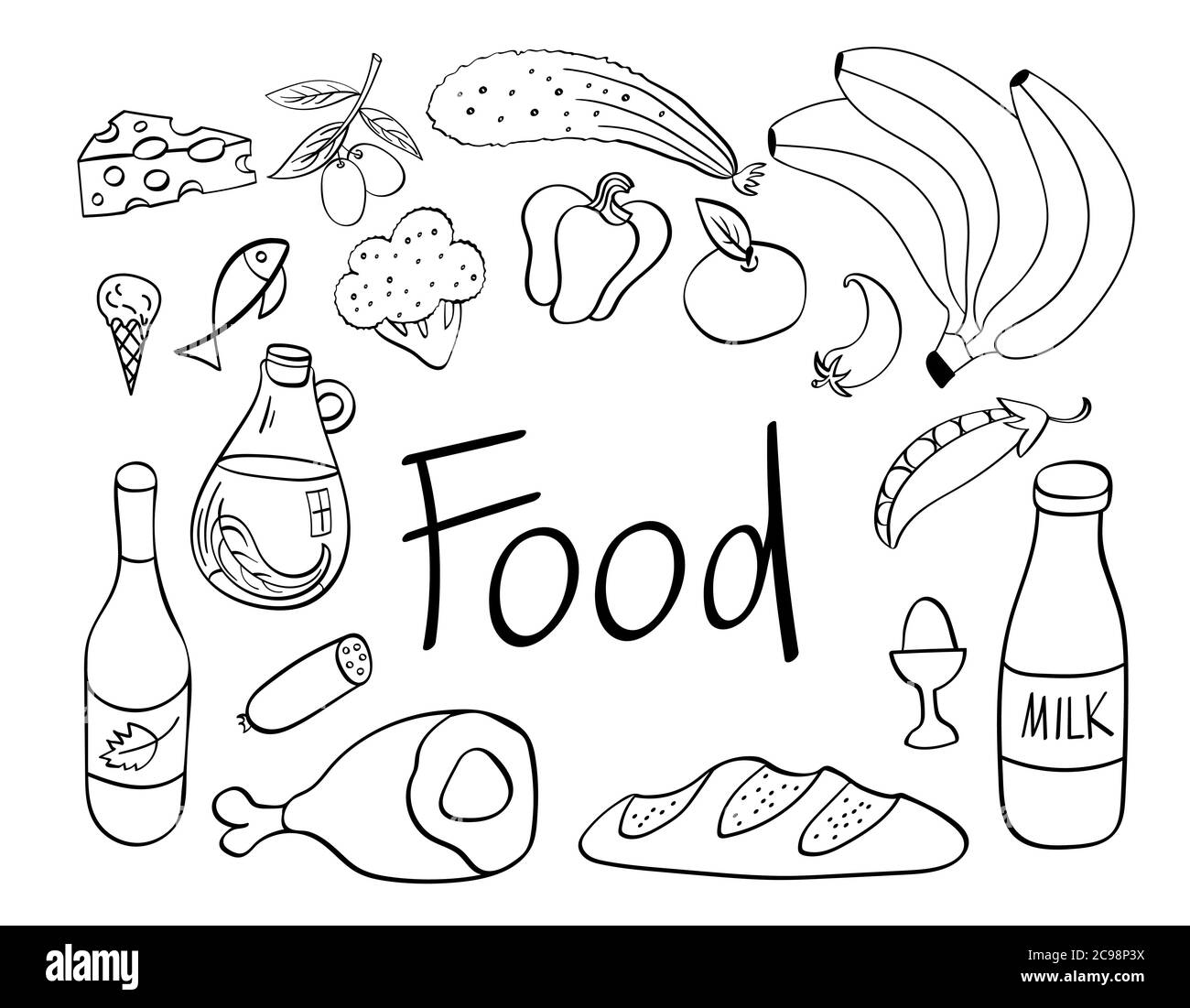 Food hand drawn icons set. Cooking ingredients isolated on white ...