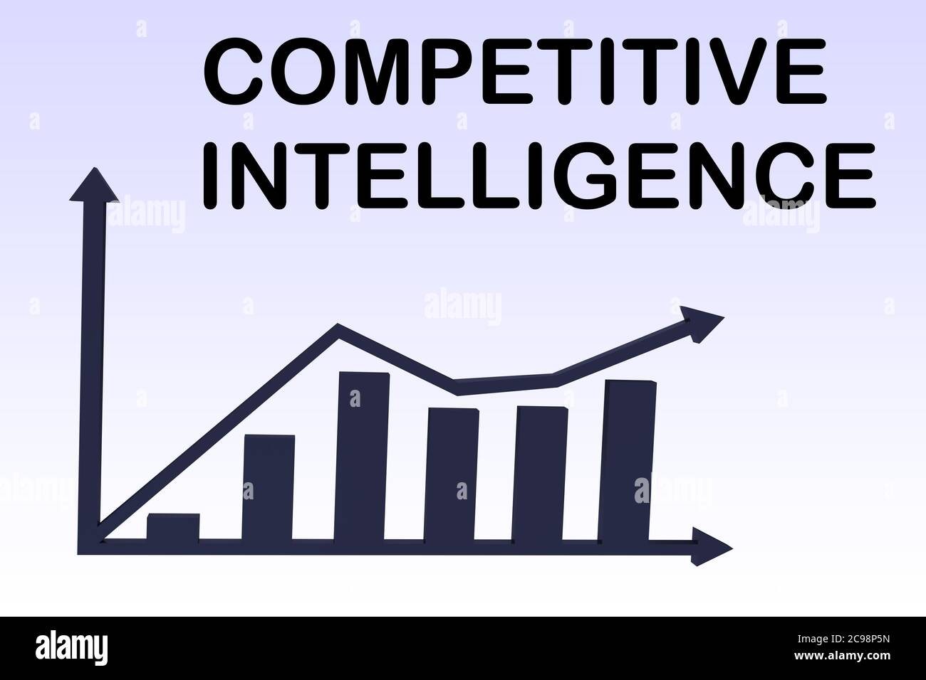 3D illustration of COMPETITIVE INTELLIGENCE above a column bar graph ...