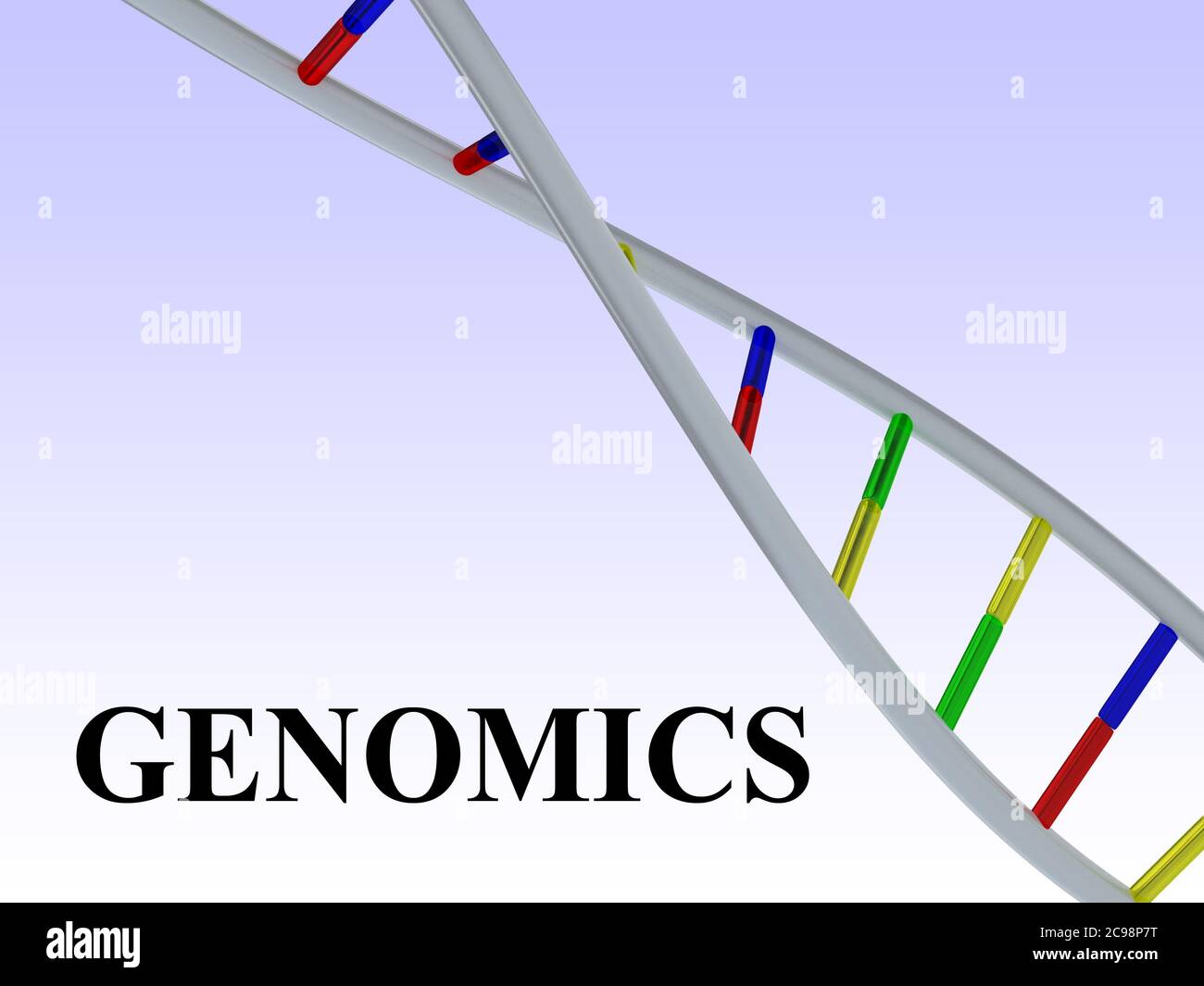 3D illustration of GENOMICS script with DNA double helix , isolated ...