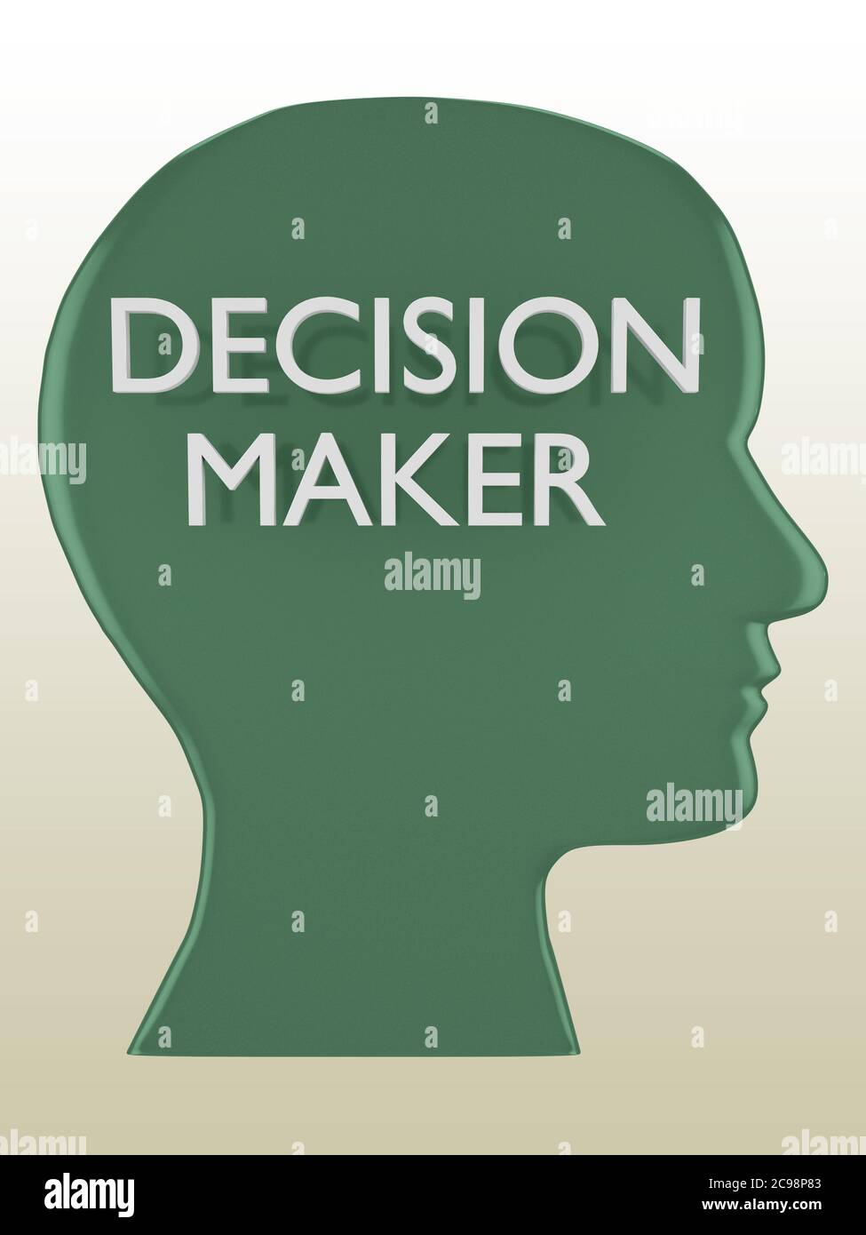 3D illustration of head silhouette containing the text DECISION MAKER ...
