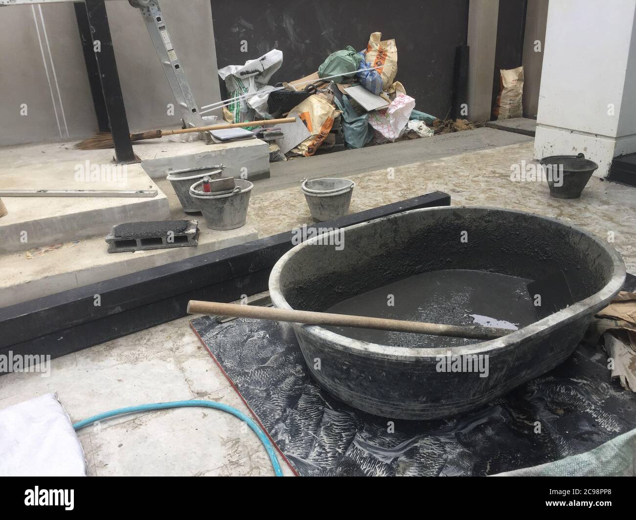 Cement Mixture in House for construction work in progress Stock Photo ...