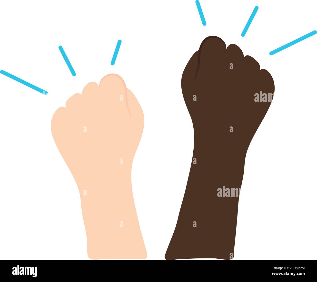 protesting concept, two hands protesting over white background, flat ...