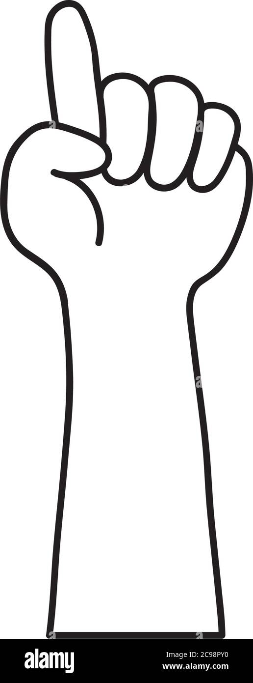 protesting concept, hand with pointer finger up over white background ...