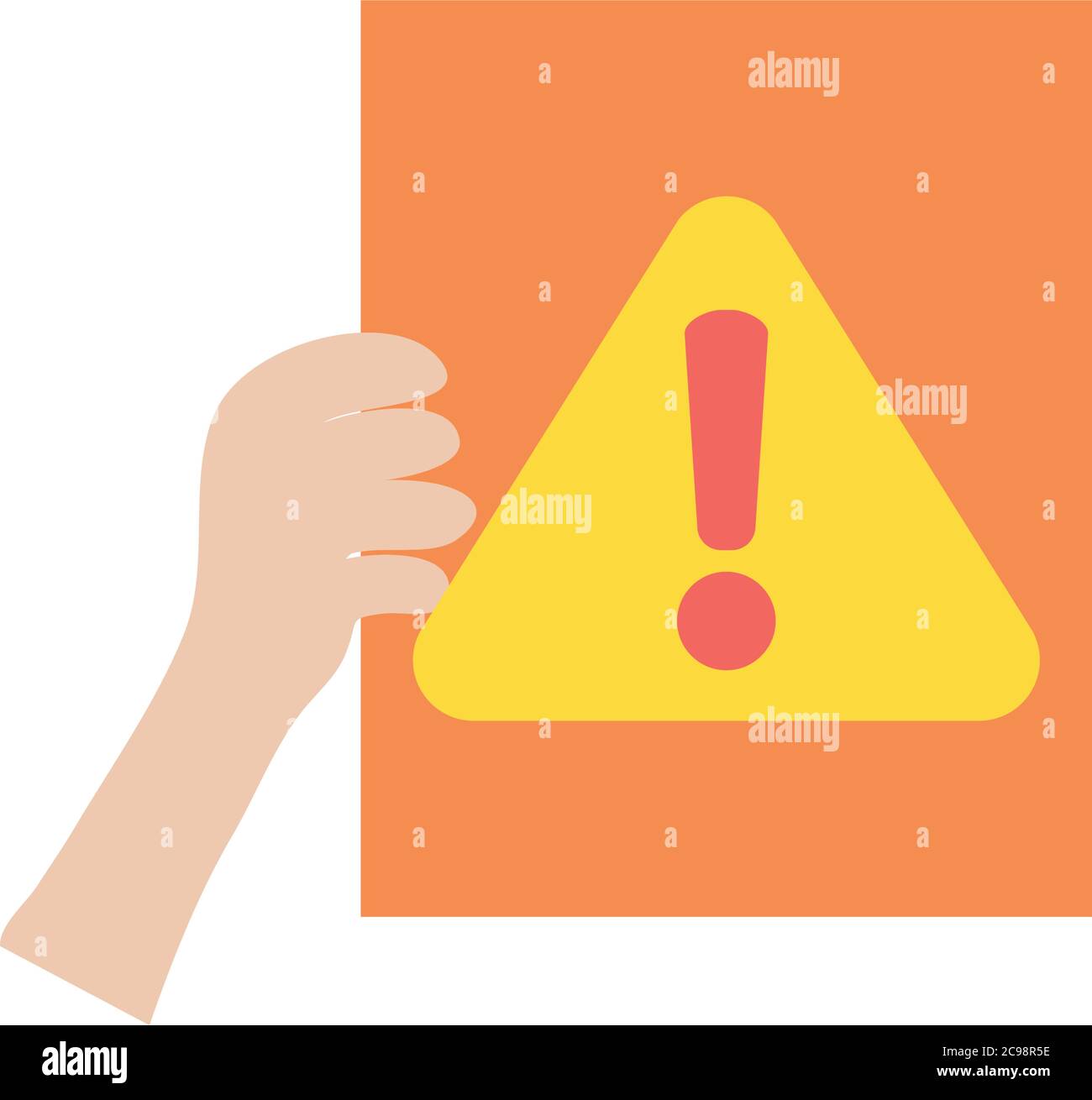 protest concept, hand holding a placard with warning sign symbol over ...