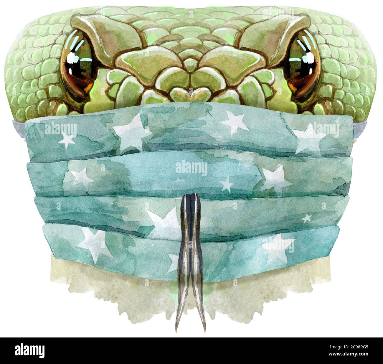 Snake head in protective mask. Isolated on white background. Green ...