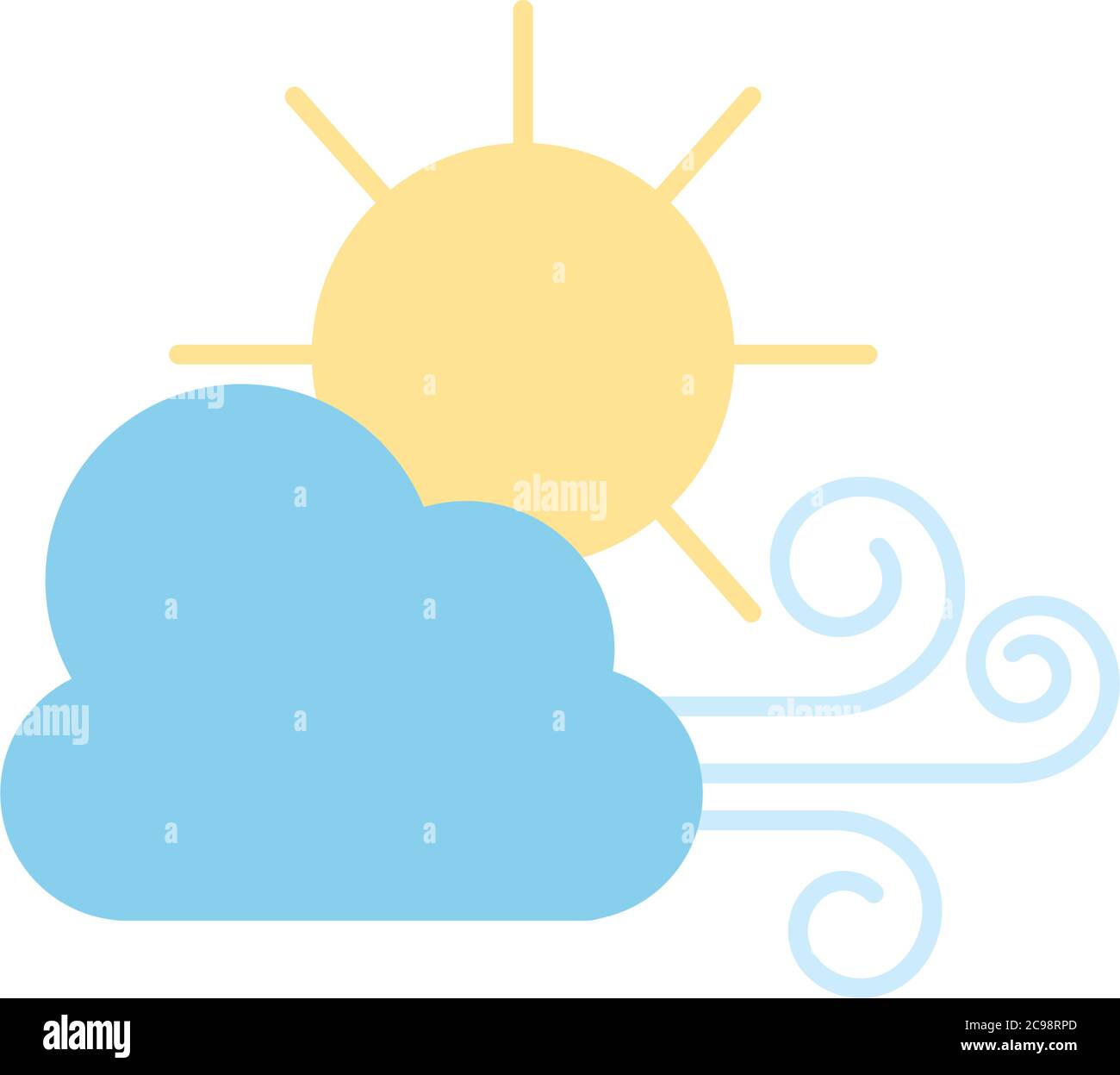 weather concept, wind cloud and sun icon over white background, flat ...