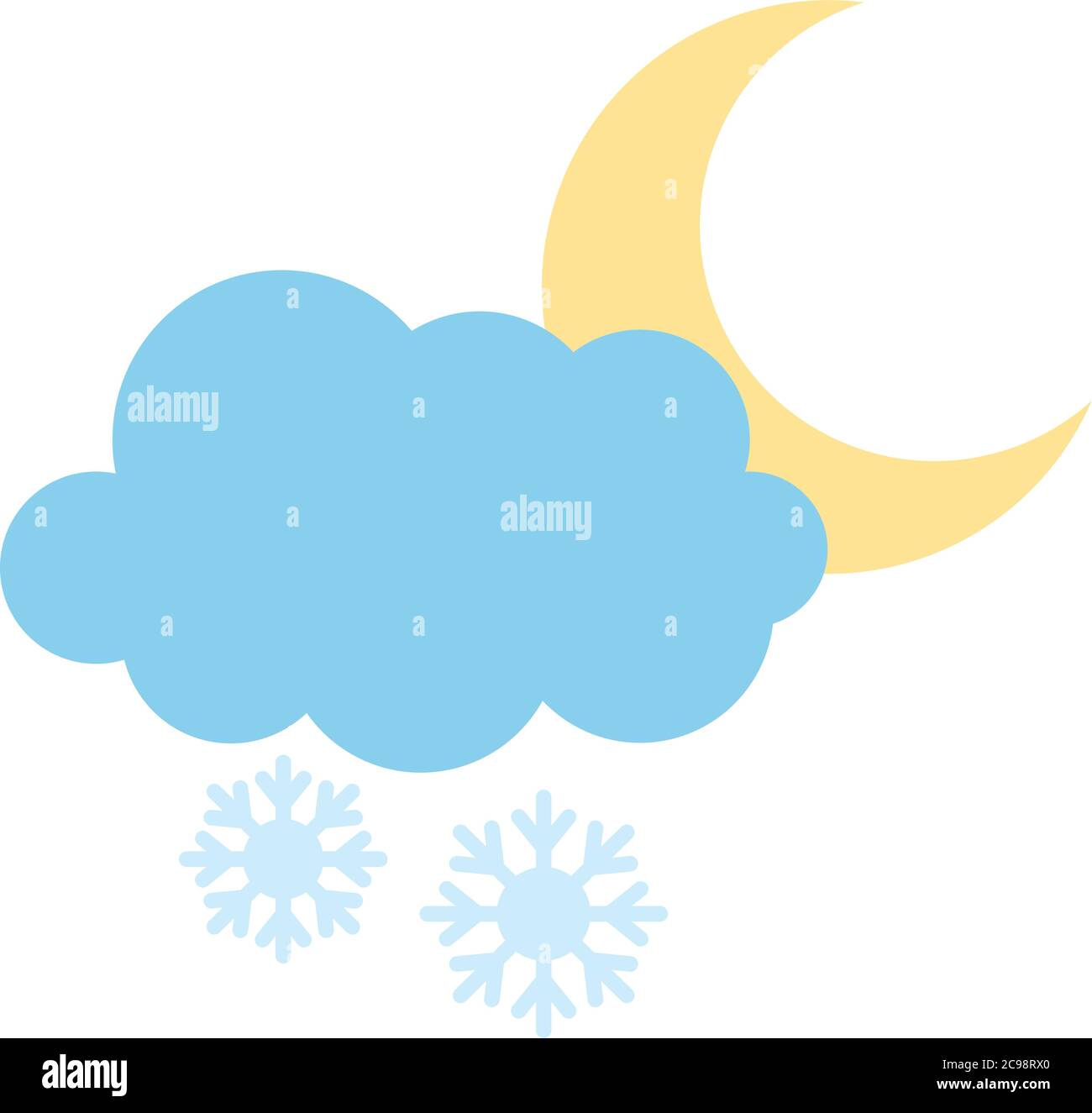 snowy cloud and moon icon over white background, flat style, vector ...