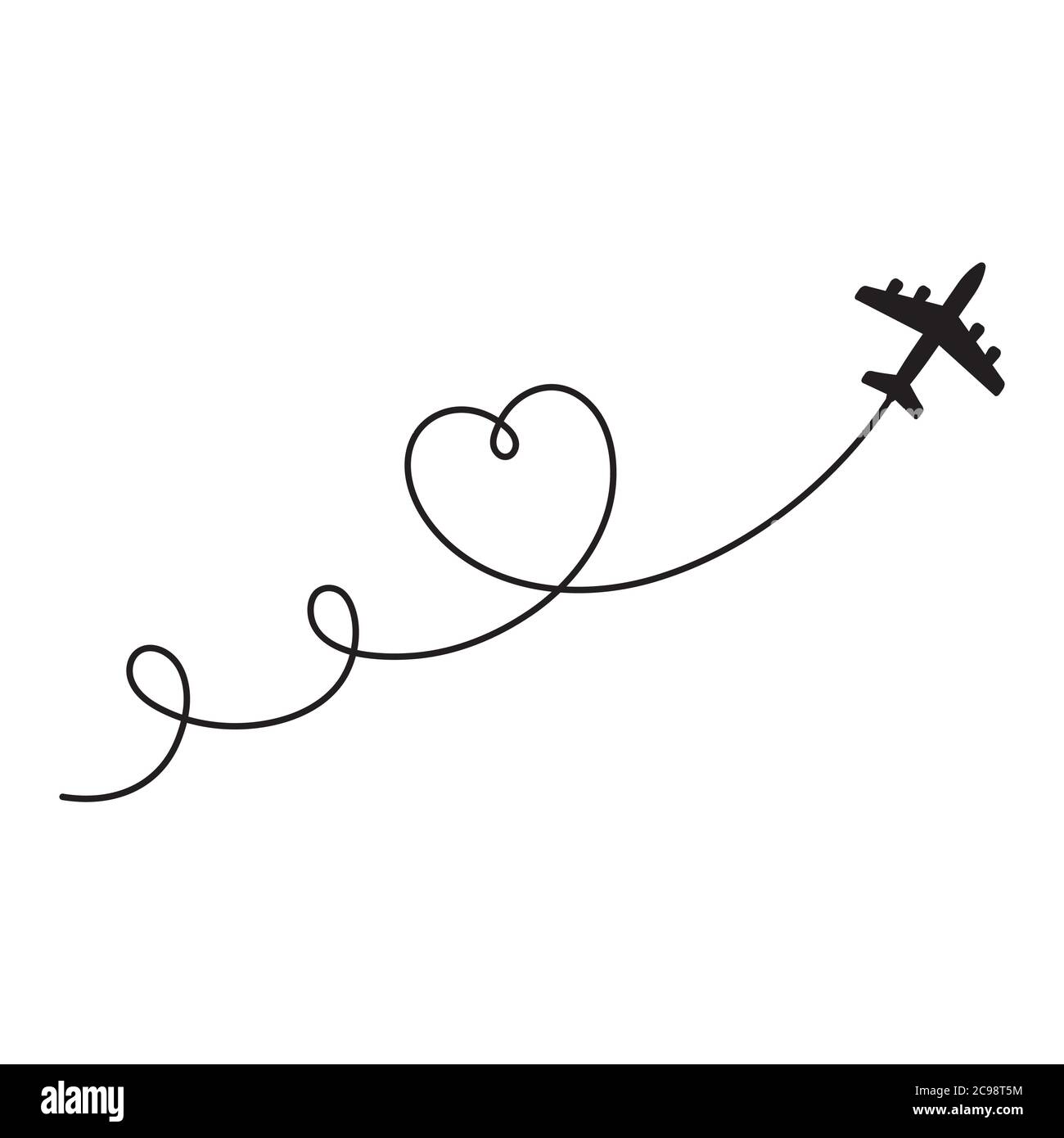 Airplane route vector illustration. Heart path trace isolated on white ...