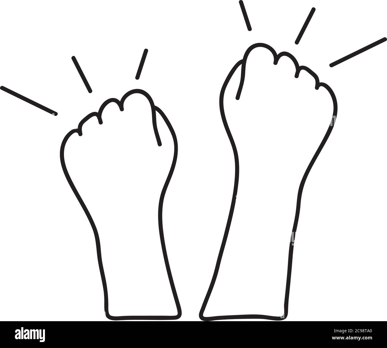 protesting concept, two hands protesting over white background, line ...