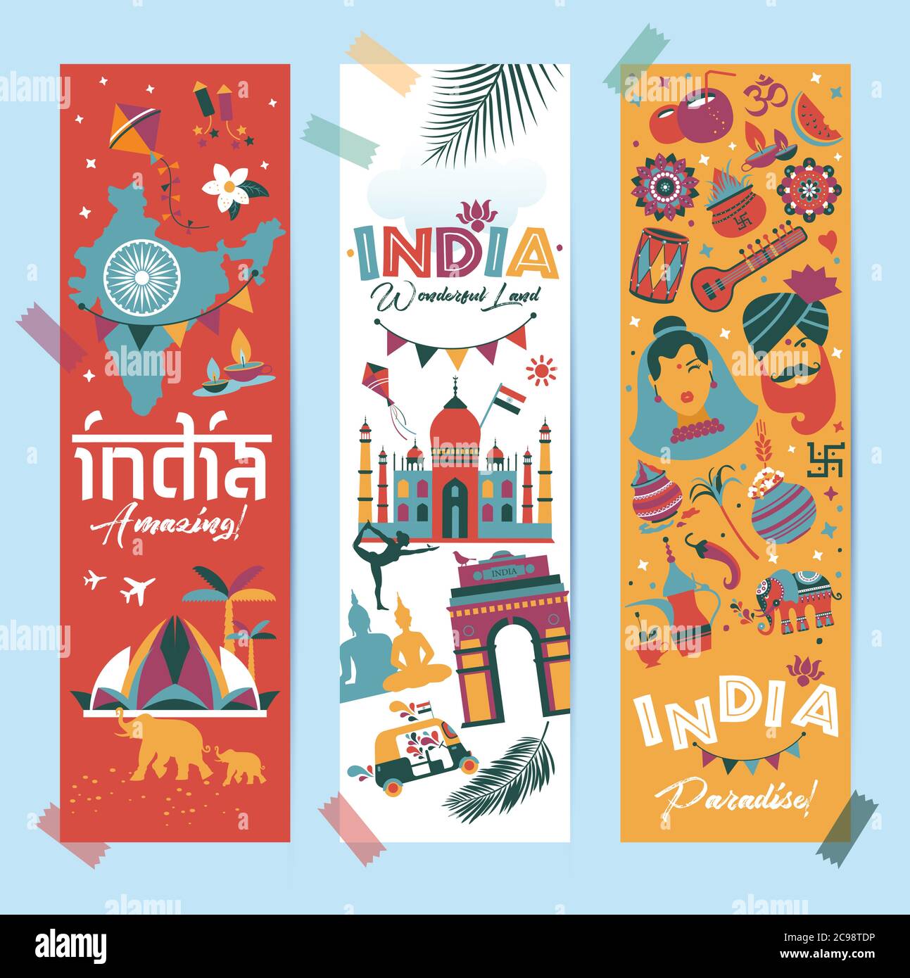 India set Asia country vector Indian architecture Asian traditions ...