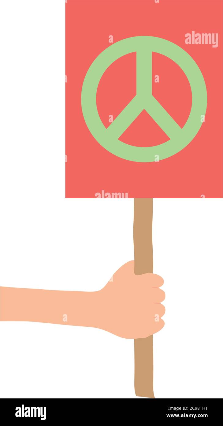 protest concept, hand holding a placard with peace symbol icon over ...