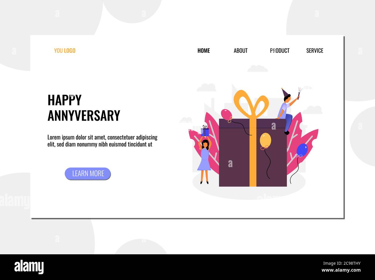 happy anniversary flat illustration.Concept of landing page.Vector ...