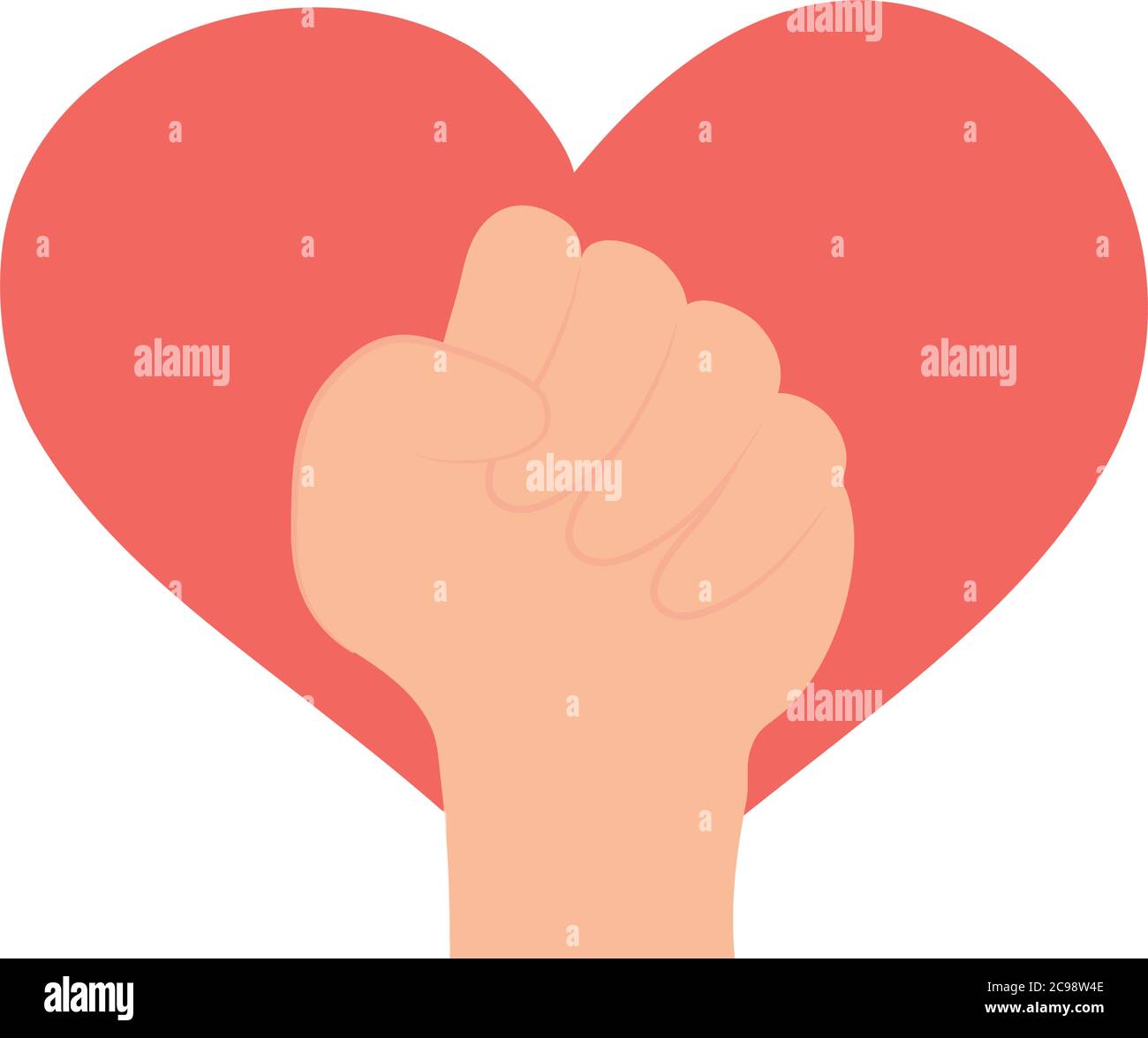 protest concept, heart and fist hand gesture icon over white background ...